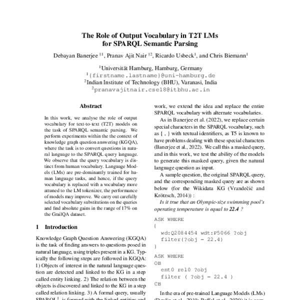 The Role of Output Vocabulary in T2T LMs for SPARQL Semantic Parsing - ACL Anthology