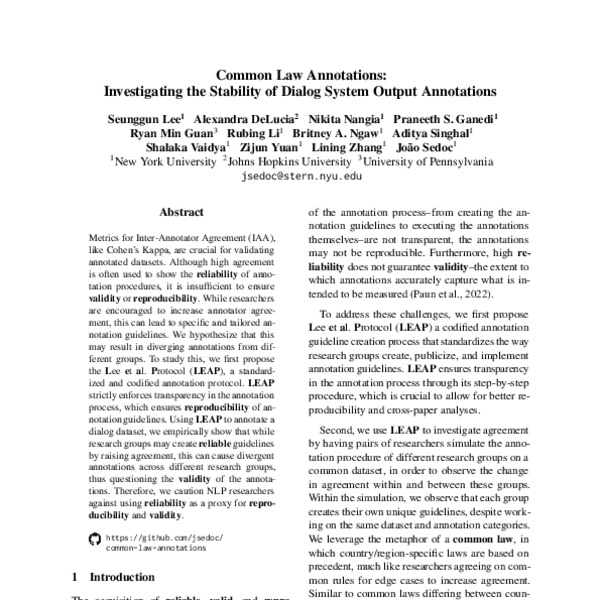 Common Law Annotations: Investigating the Stability of Dialog System ...