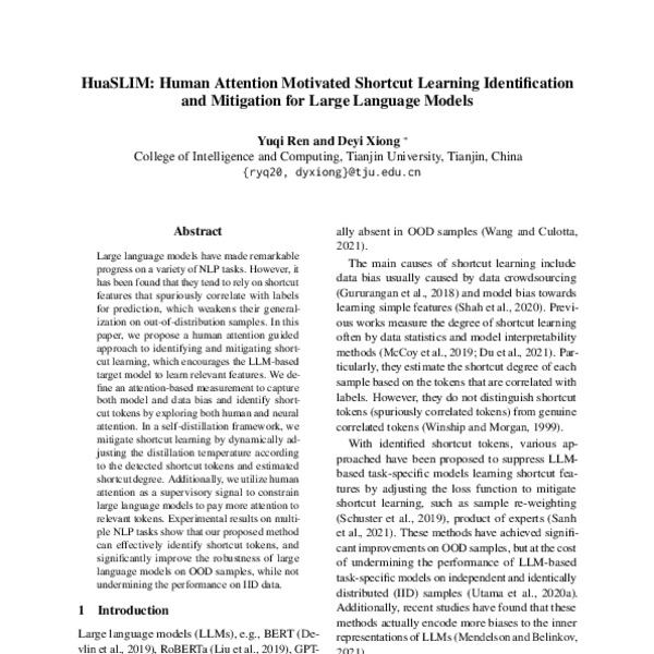 HuaSLIM: Human Attention Motivated Shortcut Learning Identification and Mitigation for Large ...