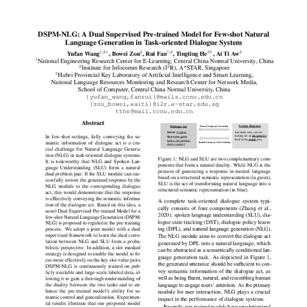 DSPM-NLG: A Dual Supervised Pre-trained Model for Few-shot Natural Language Generation in Task ...