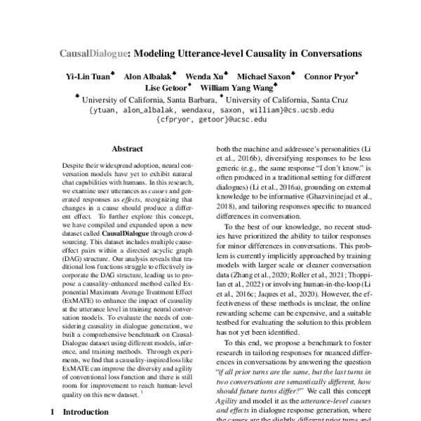 CausalDialogue: Modeling Utterance-level Causality in Conversations - ACL Anthology