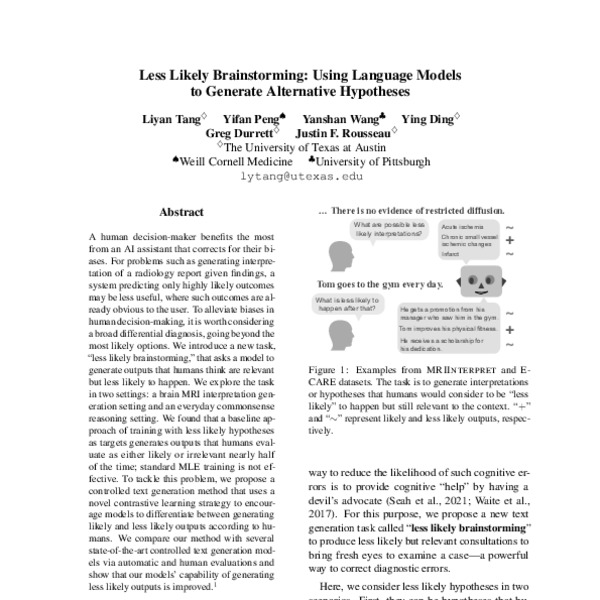 Less Likely Brainstorming Using Language Models To Generate Alternative Hypotheses Acl Anthology
