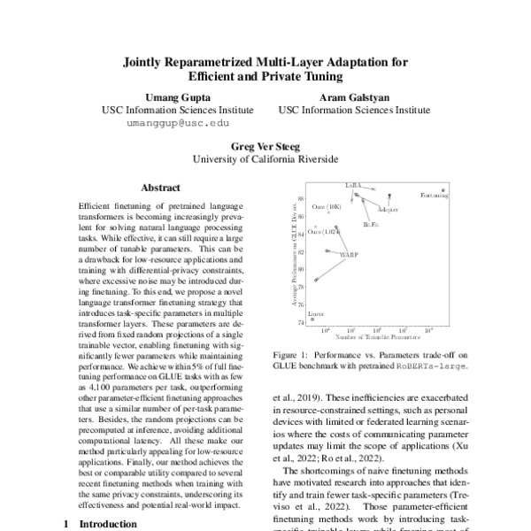 Jointly Reparametrized Multi Layer Adaptation For Efficient And Private Tuning Acl Anthology