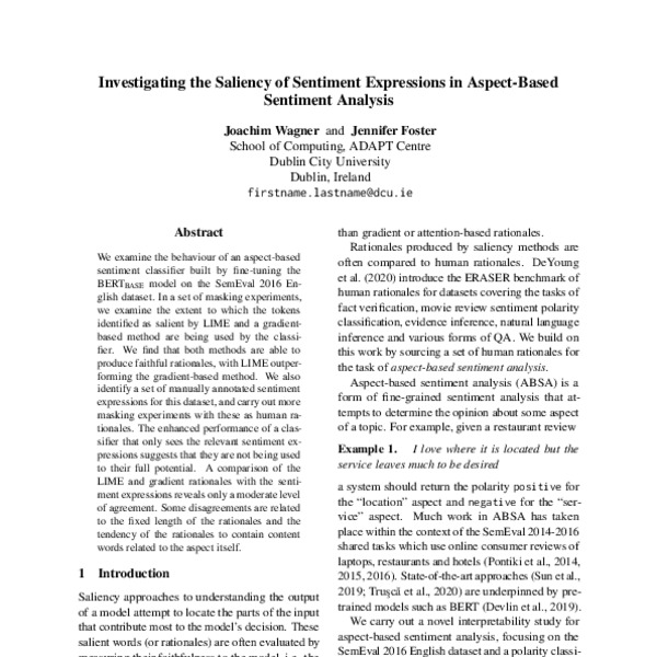Investigating The Saliency Of Sentiment Expressions In Aspect Based Sentiment Analysis Acl