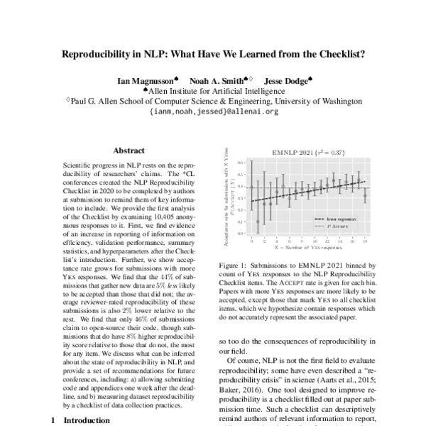 Reproducibility In Nlp What Have We Learned From The Checklist Acl 0766