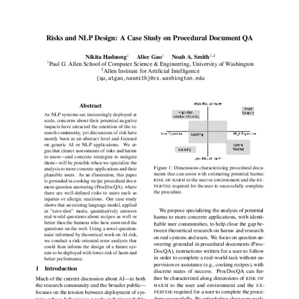 Risks and NLP Design: A Case Study on Procedural Document QA - ACL Anthology
