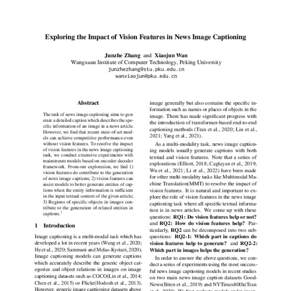 Exploring the Impact of Vision Features in News Image Captioning - ACL ...