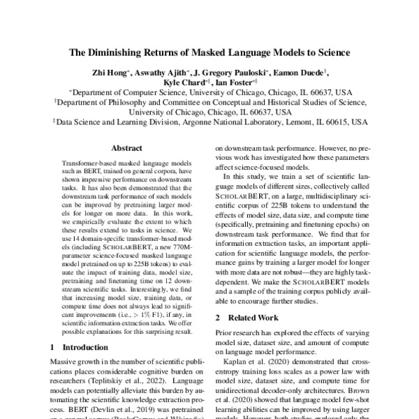 The Diminishing Returns of Masked Language Models to Science - ACL ...