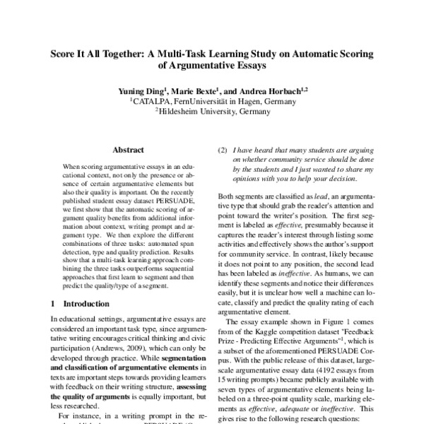 Score It All Together: A Multi-Task Learning Study on Automatic Scoring of Argumentative Essays ...