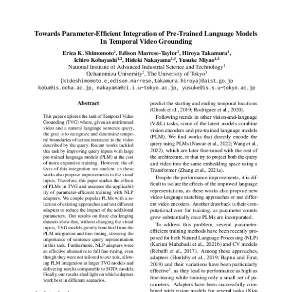 Towards Parameter Efficient Integration Of Pre Trained Language Models In Temporal Video