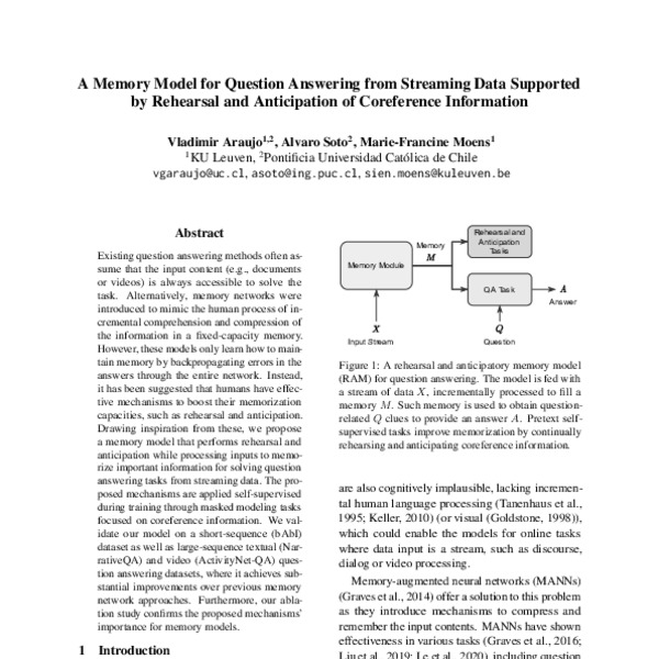 A Memory Model for Question Answering from Streaming Data Supported by Rehearsal and ...