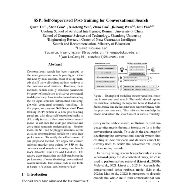 SSP: Self-Supervised Post-training for Conversational Search - ACL Anthology