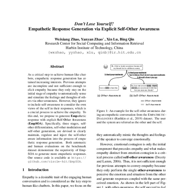 Don’t Lose Yourself! Empathetic Response Generation via Explicit Self ...