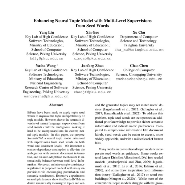 Enhancing Neural Topic Model with Multi-Level Supervisions from Seed Words - ACL Anthology