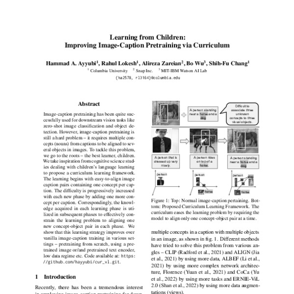 Learning from Children: Improving Image-Caption Pretraining via Curriculum - ACL Anthology