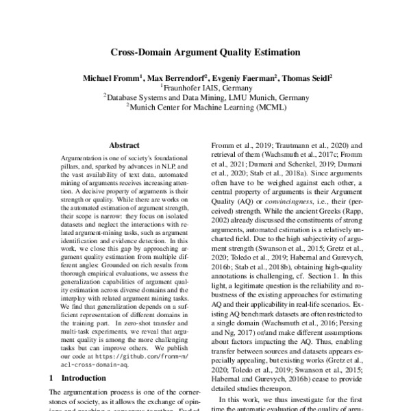 Cross-Domain Argument Quality Estimation - ACL Anthology