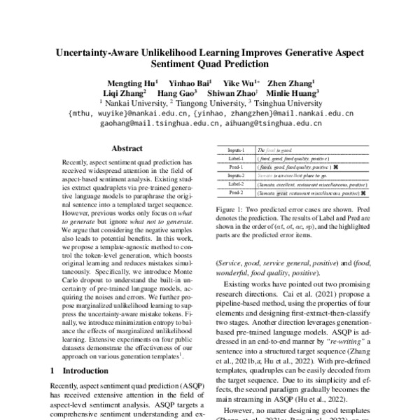 Uncertainty-Aware Unlikelihood Learning Improves Generative Aspect Sentiment Quad Prediction ...