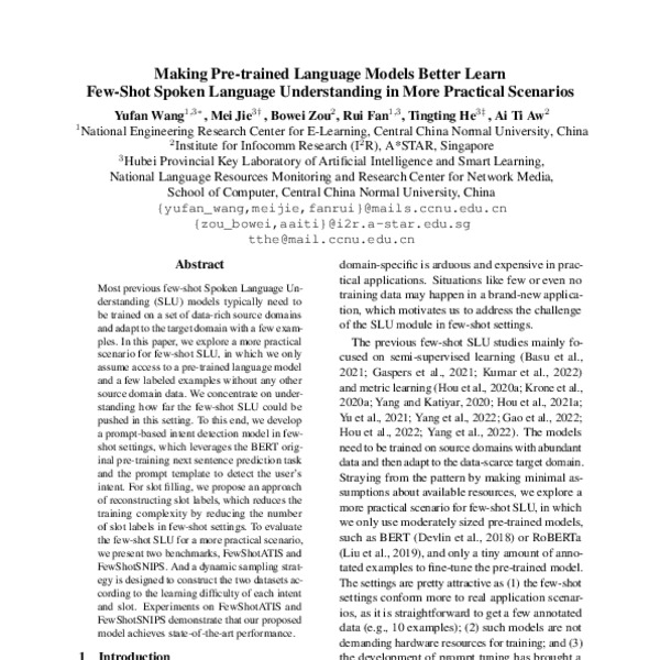Making Pre-trained Language Models Better Learn Few-Shot Spoken Language Understanding in More ...
