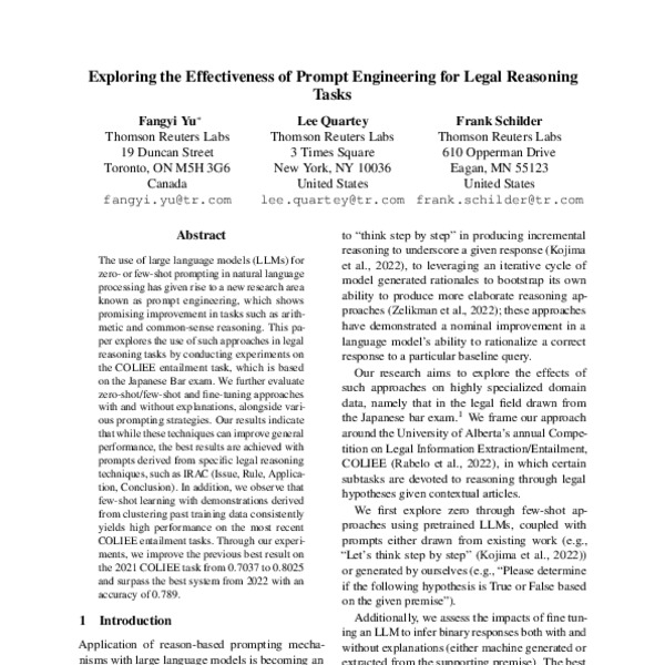 Exploring the Effectiveness of Prompt Engineering for Legal Reasoning ...