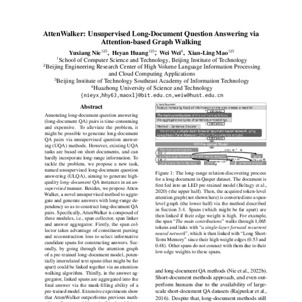AttenWalker: Unsupervised Long-Document Question Answering via Attention-based Graph Walking ...