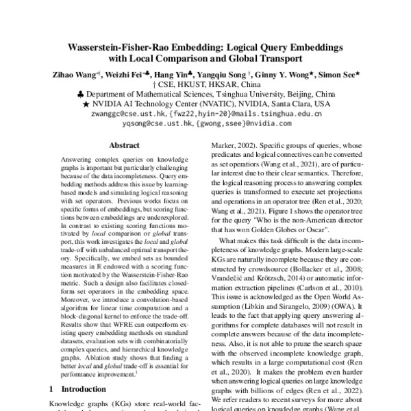 Wasserstein-Fisher-Rao Embedding: Logical Query Embeddings with Local Comparison and Global ...