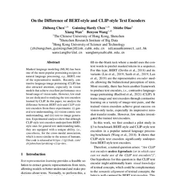 On the Difference of BERT-style and CLIP-style Text Encoders - ACL ...