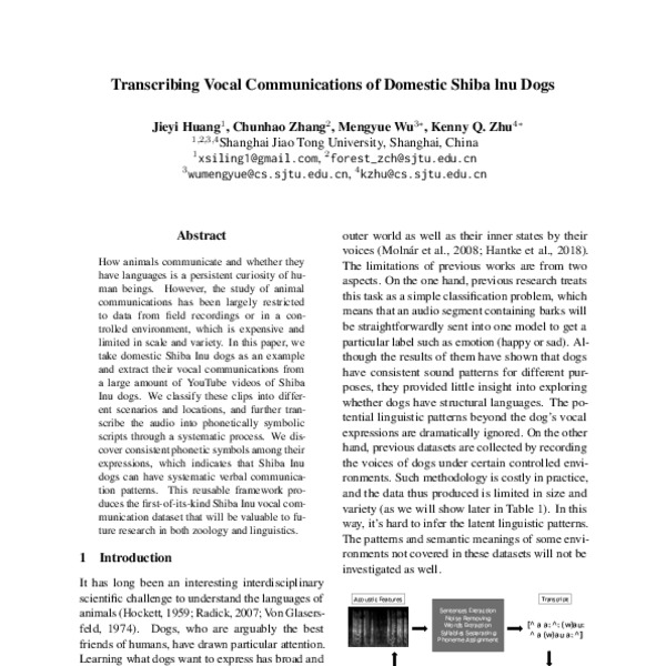 Transcribing Vocal Communications of Domestic Shiba lnu Dogs - ACL ...