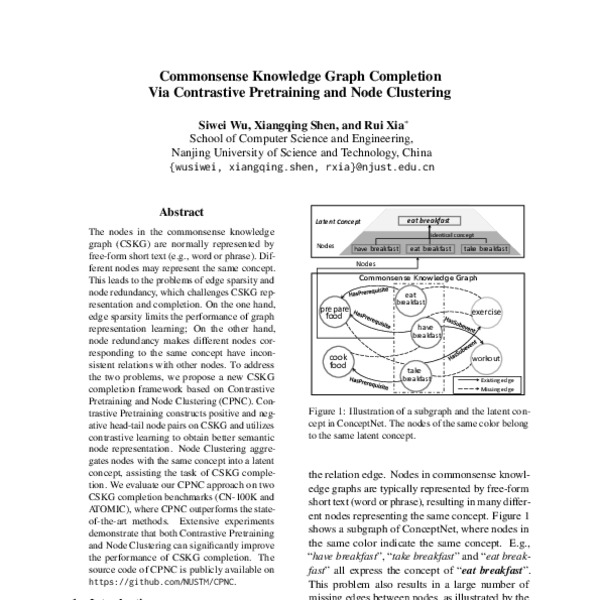 Commonsense Knowledge Graph Completion Via Contrastive Pretraining And Node Clustering Acl