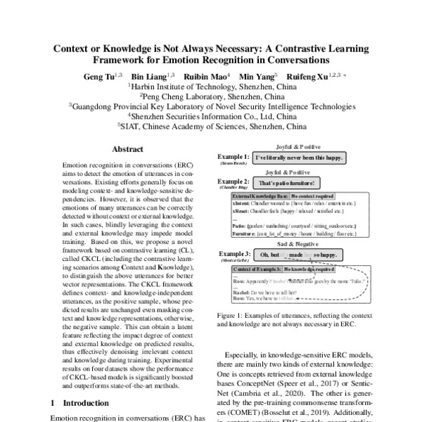 Context or Knowledge is Not Always Necessary: A Contrastive Learning Framework for Emotion ...