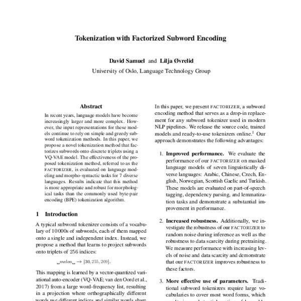 Tokenization with Factorized Subword Encoding - ACL Anthology