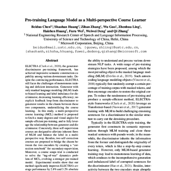 Pre-training Language Model as a Multi-perspective Course Learner - ACL Anthology