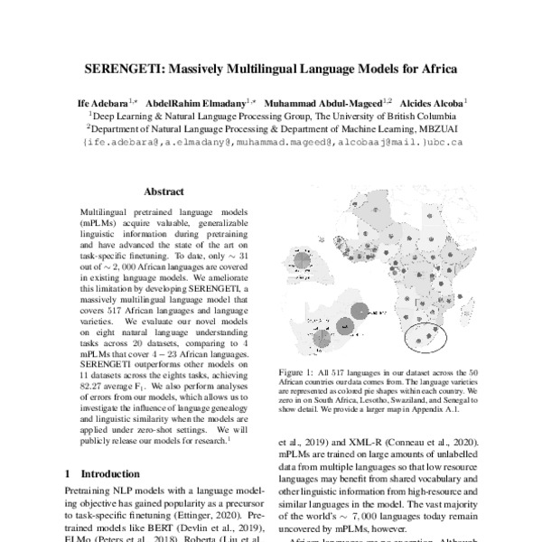 SERENGETI: Massively Multilingual Language Models for Africa - ACL Anthology