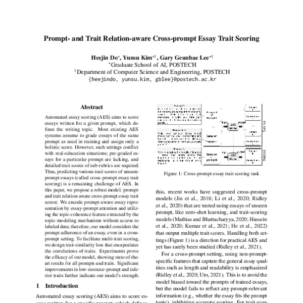 Prompt And Trait Relation Aware Cross Prompt Essay Trait Scoring Acl Anthology