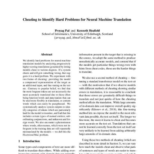 Cheating to Identify Hard Problems for Neural Machine Translation - ACL ...