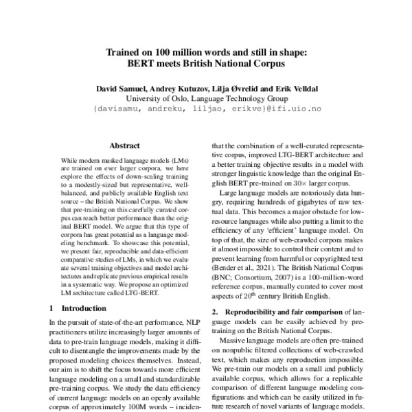 Trained on 100 million words and still in shape: BERT meets British ...