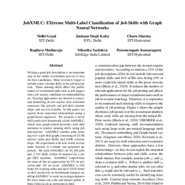JobXMLC EXtreme Multi Label Classification Of Job Skills With Graph