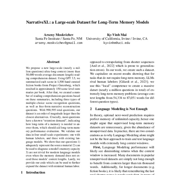 NarrativeXL: a Large-scale Dataset for Long-Term Memory Models - ACL Anthology