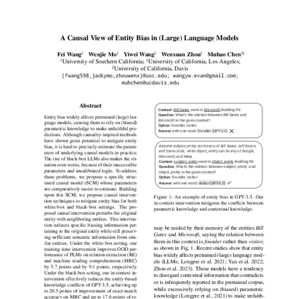 A Causal View of Entity Bias in (Large) Language Models - ACL Anthology
