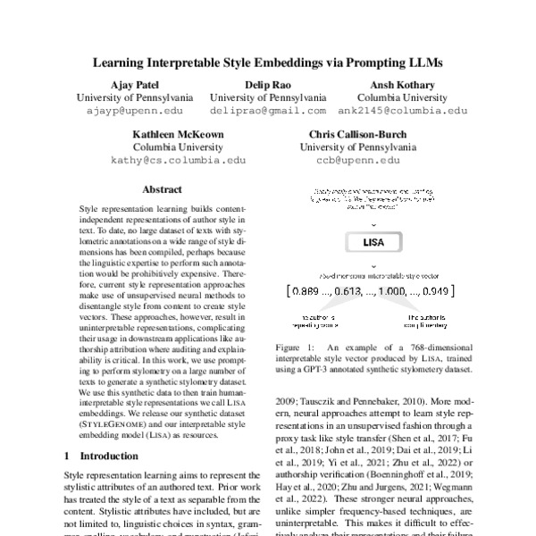 Learning Interpretable Style Embeddings via Prompting LLMs - ACL Anthology