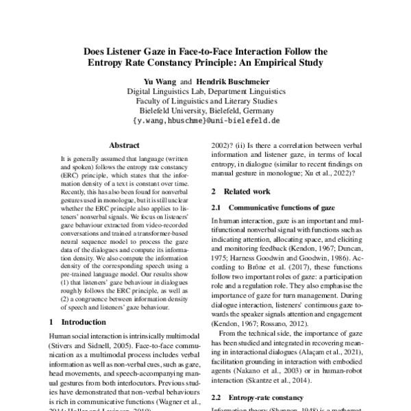 Does Listener Gaze in Face-to-Face Interaction Follow the Entropy Rate ...