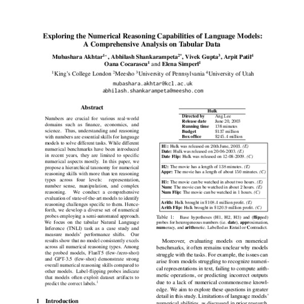 Exploring The Numerical Reasoning Capabilities Of Language Models A