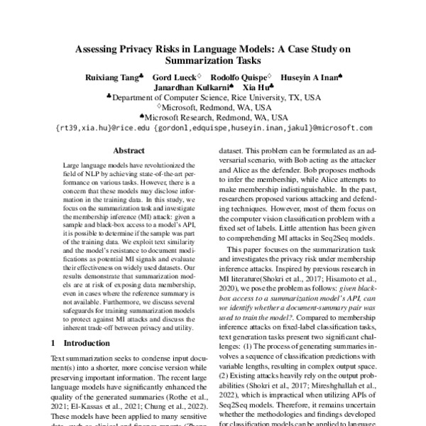 Assessing Privacy Risks in Language Models: A Case Study on ...