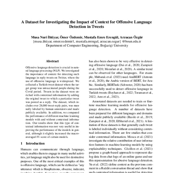 A Dataset for Investigating the Impact of Context for Offensive ...