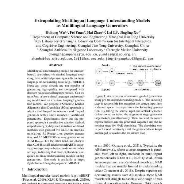 Extrapolating Multilingual Understanding Models as Multilingual Generators - ACL Anthology
