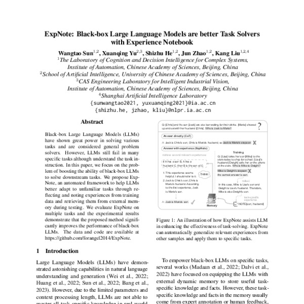 ExpNote: Black-box Large Language Models are better Task Solvers with Experience Notebook - ACL ...