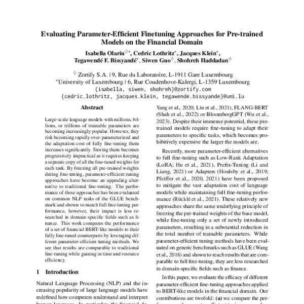 Evaluating Parameter-Efficient Finetuning Approaches for Pre-trained Models on the Financial ...