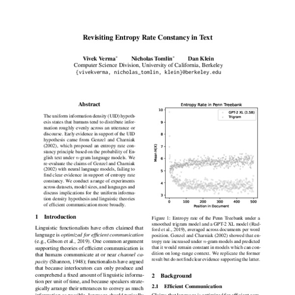 Revisiting Entropy Rate Constancy in Text - ACL Anthology