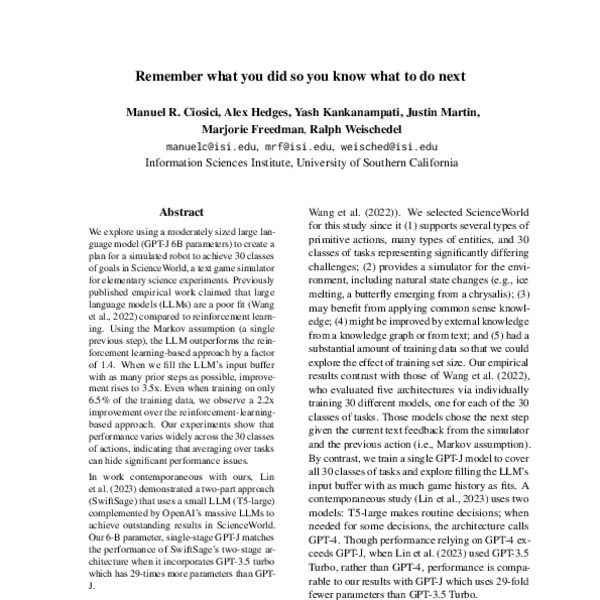 Remember what you did so you know what to do next - ACL Anthology