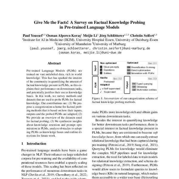 Give Me the Facts! A Survey on Factual Knowledge Probing in Pre-trained Language Models - ACL ...