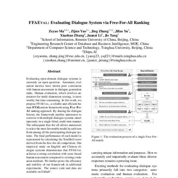 FFAEval: Evaluating Dialogue System via Free-For-All Ranking - ACL Anthology